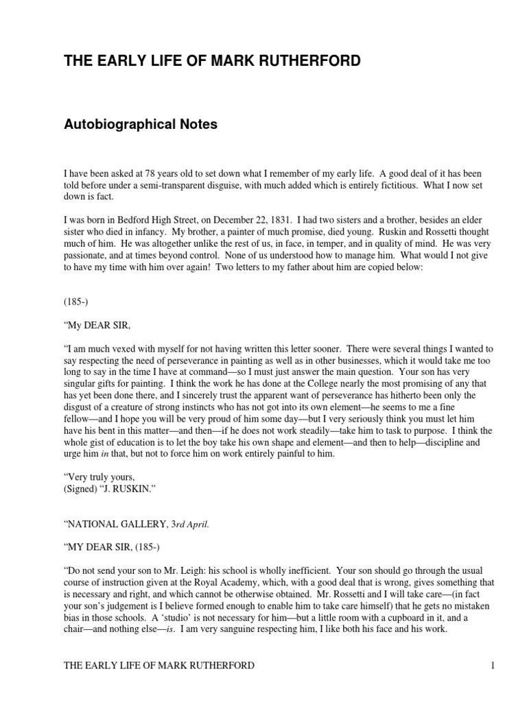 The Early Life of Mark Rutherford (W. Hale White) by Rutherford, Mark ...