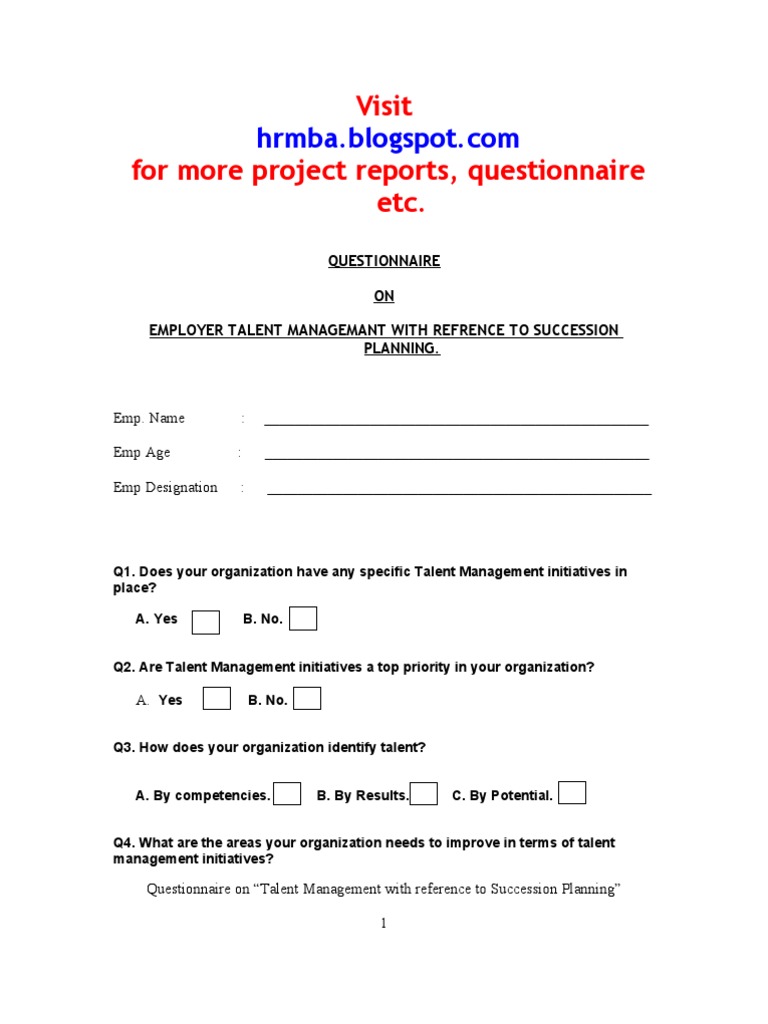 Talent Management Employer Questionnaire | PDF | Talent Management ...