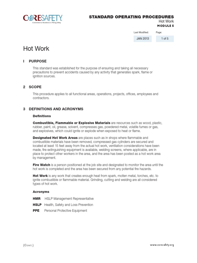 Hot Work: Standard Operating Procedures | Download Free PDF | Welding ...