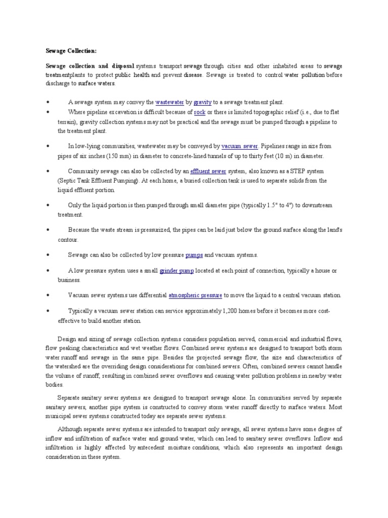 Sewage Collection And Disposal Systems Transport Pdf Sanitary Sewer