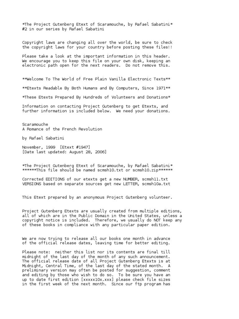 Scaramouche by Sabatini, Rafael, 1875-1950 | PDF | Project Gutenberg ...