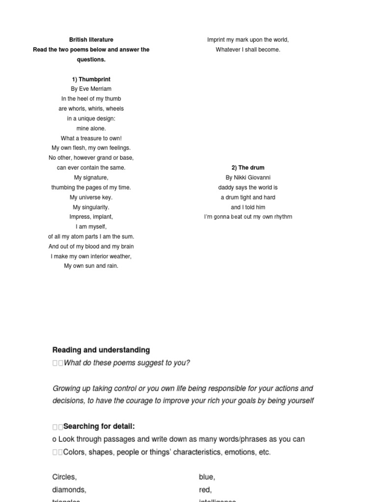 Poem Exercise | PDF | Poetry
