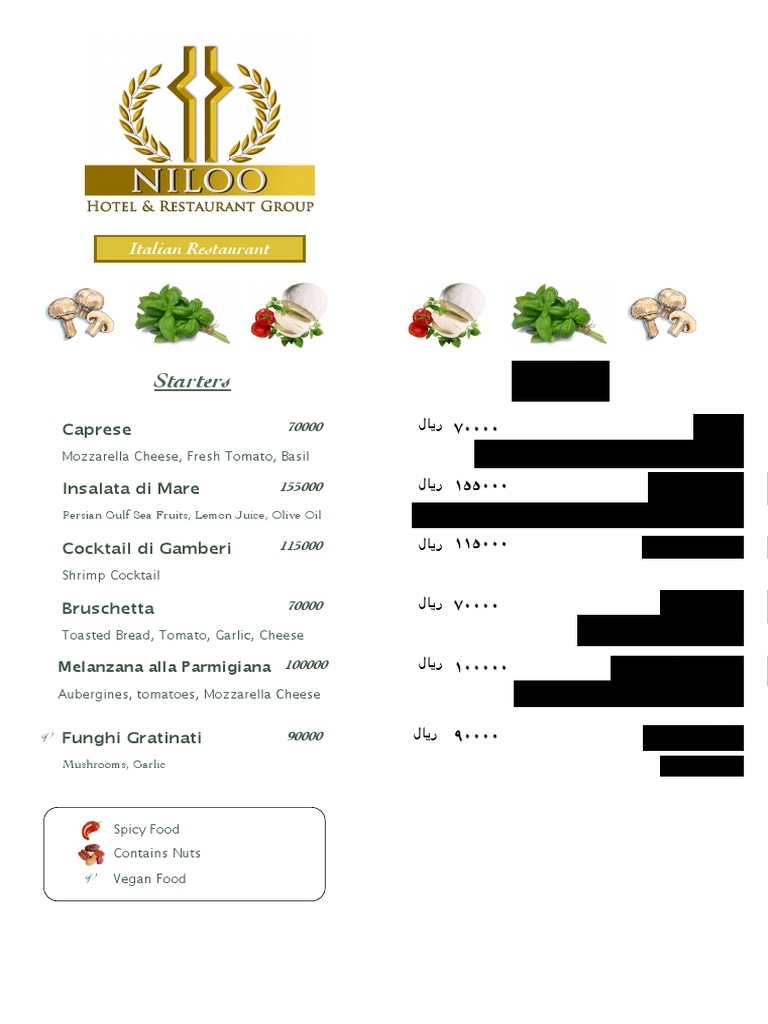 Tehran's Italian Dining Menu | PDF | Home & Garden