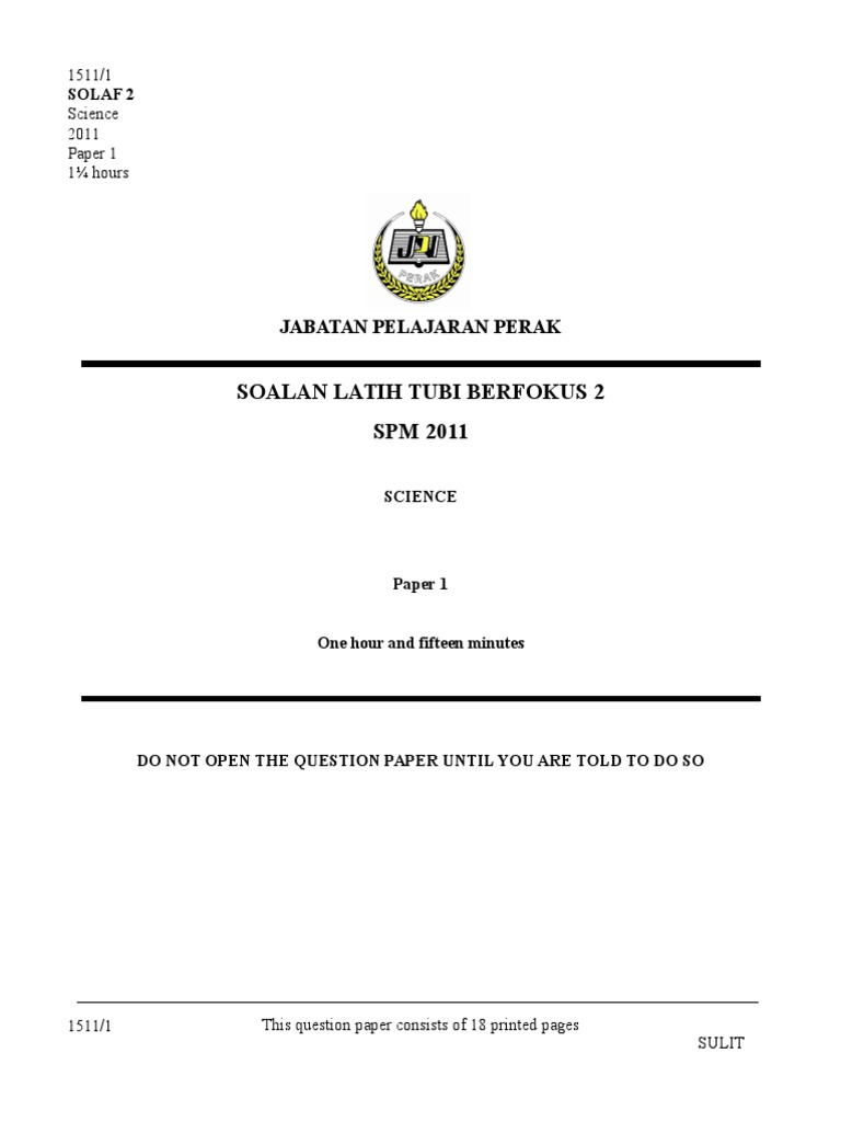 Solaf 2 Sains Kertas 1 | PDF