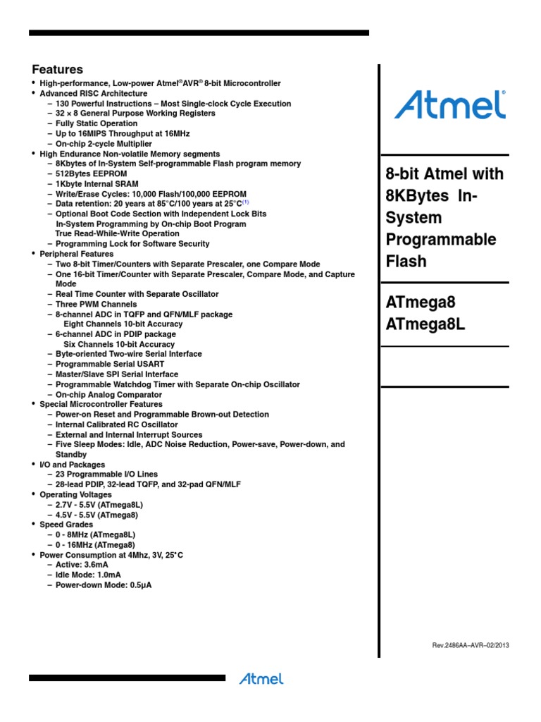 Atmel 2486 8 Bit Avr Microcontroller Atmega8 L Datasheet | PDF