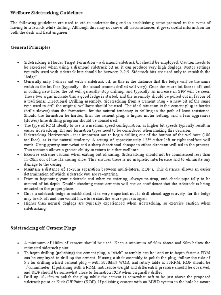 Sidetracking Drilling Protocols | PDF | Casing (Borehole) | Drilling Rig