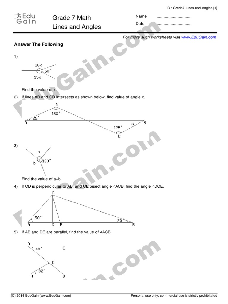 Grade 7: Lines and Angles | PDF