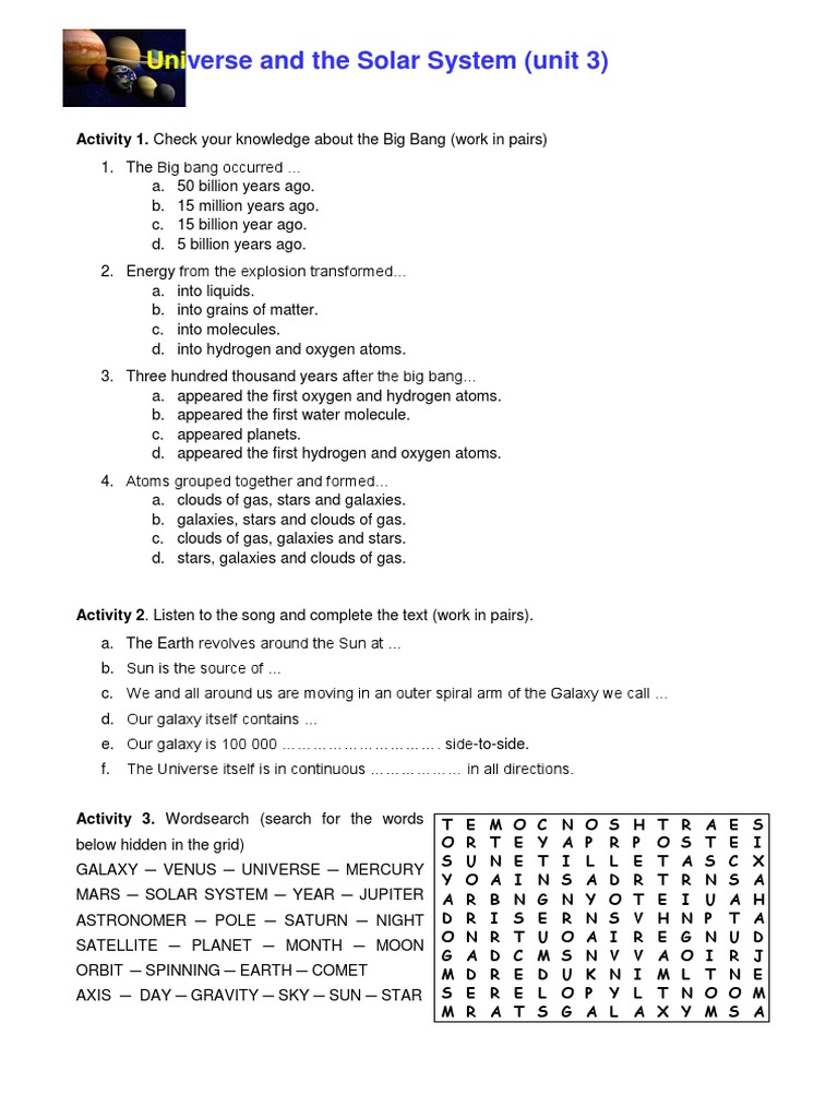 Big Bang and Solar System Activities | PDF