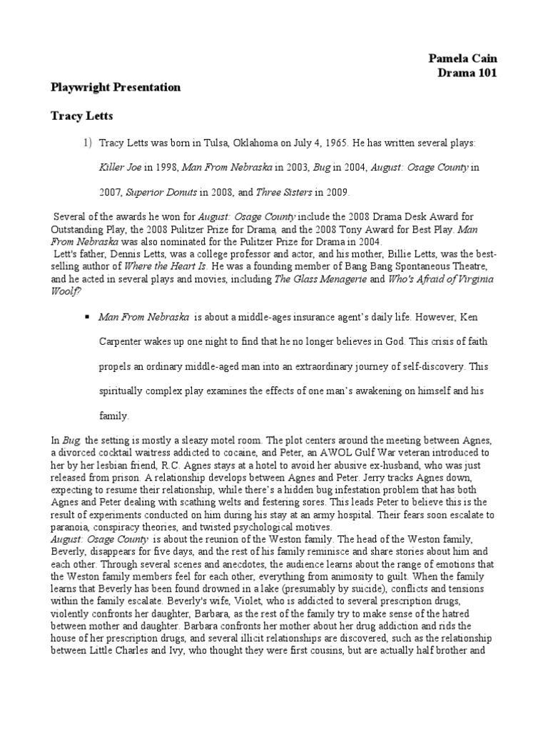 Tracy Letts: Plays and Themes Explained | PDF | Entertainment (General)