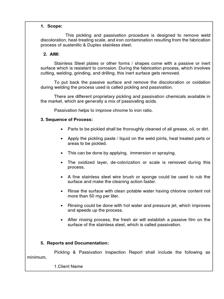 Pickling and Passivation Process | PDF