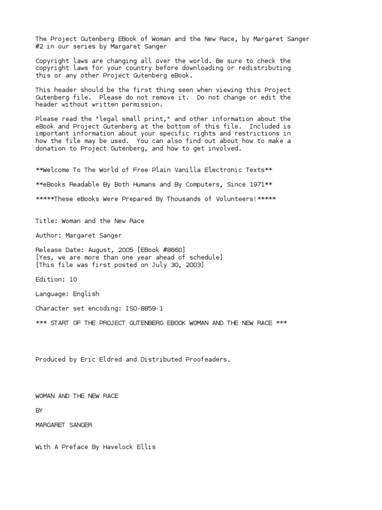 Woman and The New Race by Sanger, Margaret, 1883-1966 | PDF | Project ...