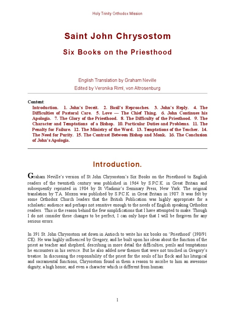 Six Books On The Priesthood, St. John Chrysostom | PDF | Eastern ...