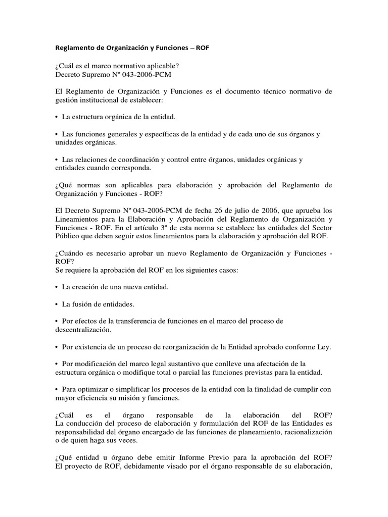 Reglamento de Organización y Funciones | PDF | Regulación | Administración Pública
