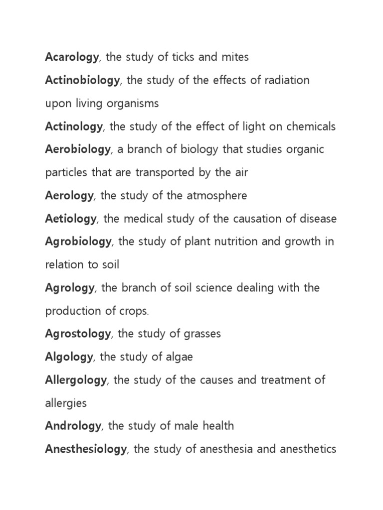 Ology List of Science | PDF | Pathology | Ecology