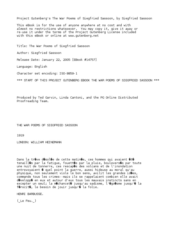 The War Poems of Siegfried Sassoon by Sassoon, Siegfried, 1886-1967 ...