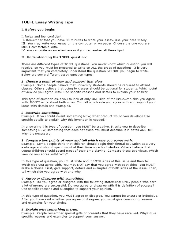 TOEFL Essay Writing Tips | PDF | Essays | Linguistics