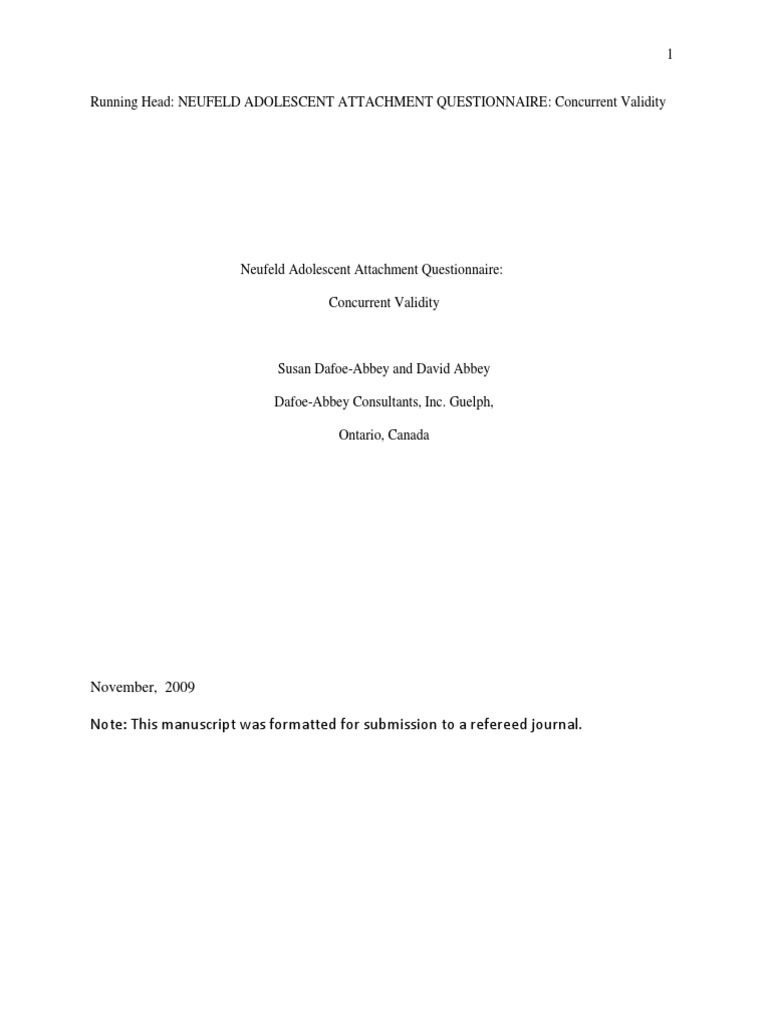 Aaq Adolescent Attachment Questionnaire Pdf Attachment Theory Adolescence