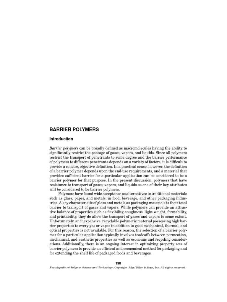Barrier Polymers | PDF | Polymers | Diffusion