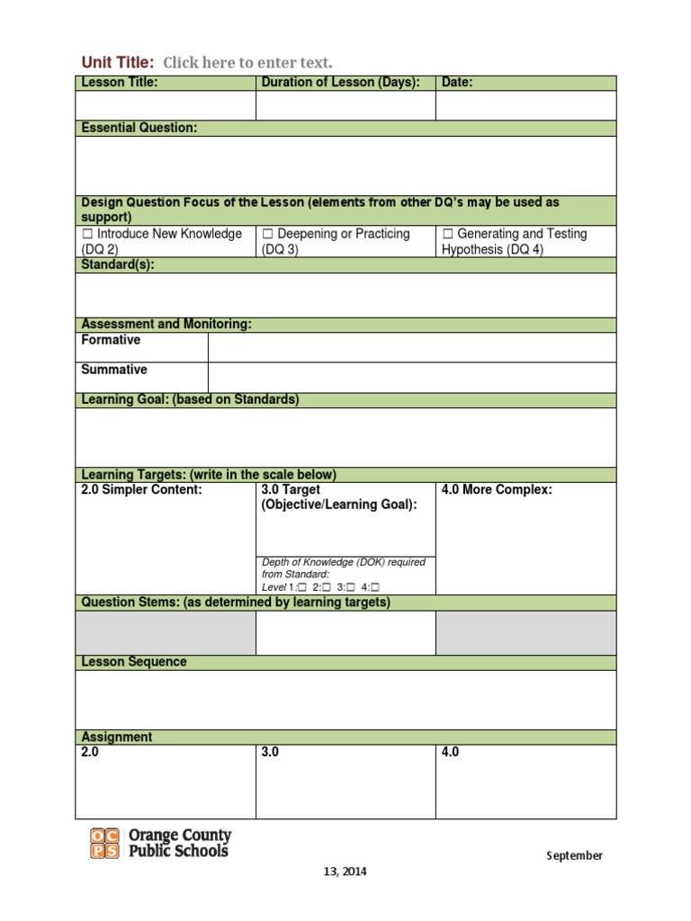 District Lesson Plan Template July 2013 | PDF | Lesson Plan | Action ...