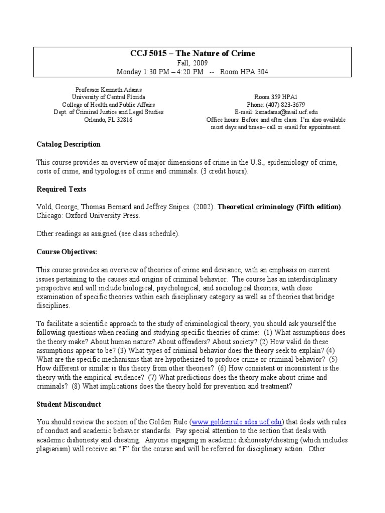 CCJ 5015 Syllabus Fall 09 | PDF | Criminology | Academic Dishonesty