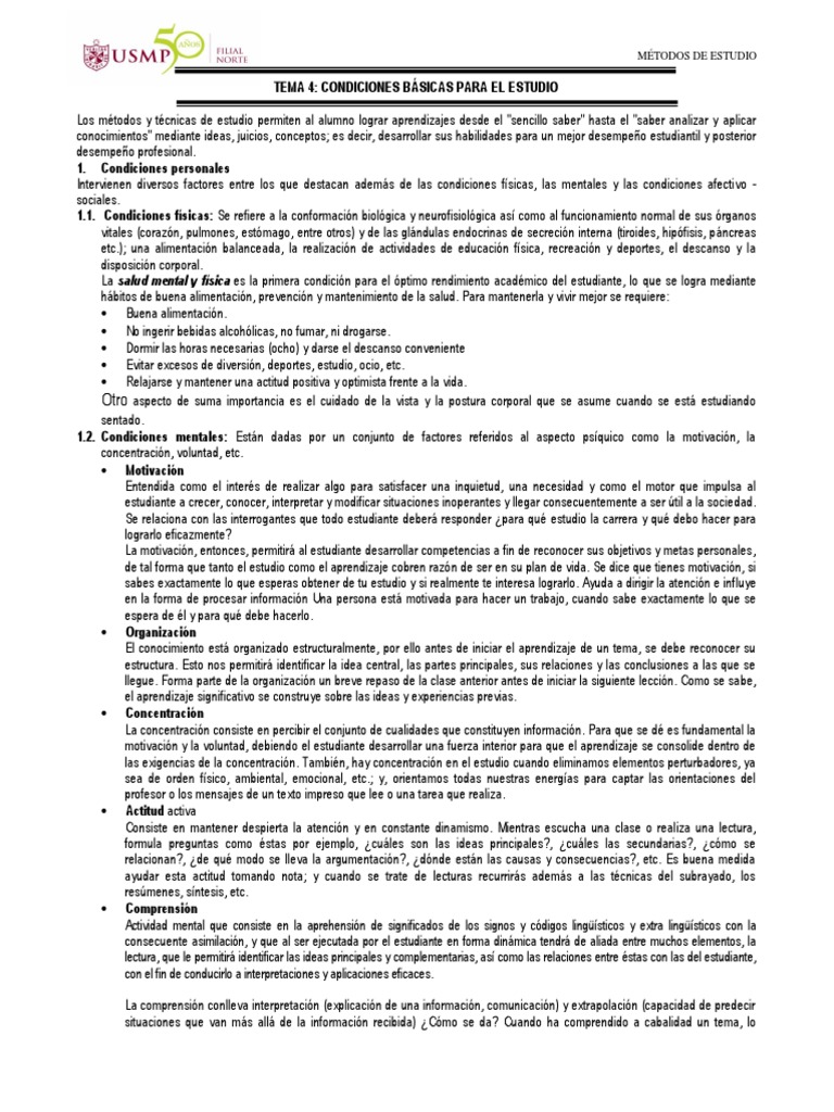 Texto 3 Condiciones Básicas para El Estudio | PDF | Motivación | Motivacional