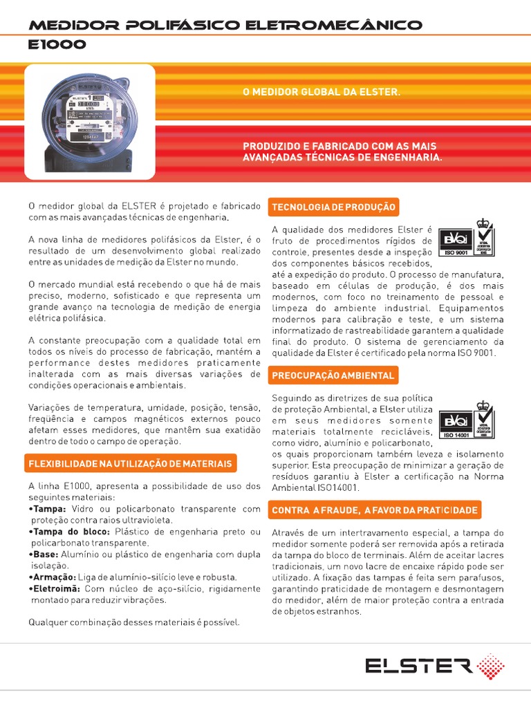 Medidor Energia Elster E1000 | PDF