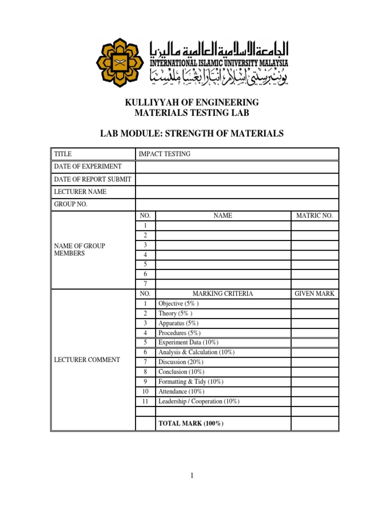 Impact Test Lab Sheet | PDF | Fracture | Materials Science
