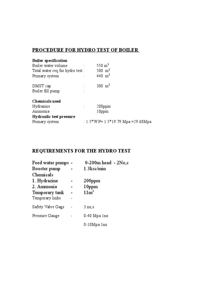 Boiler Hydro Test Procedure | PDF | Pump | Civil Engineering