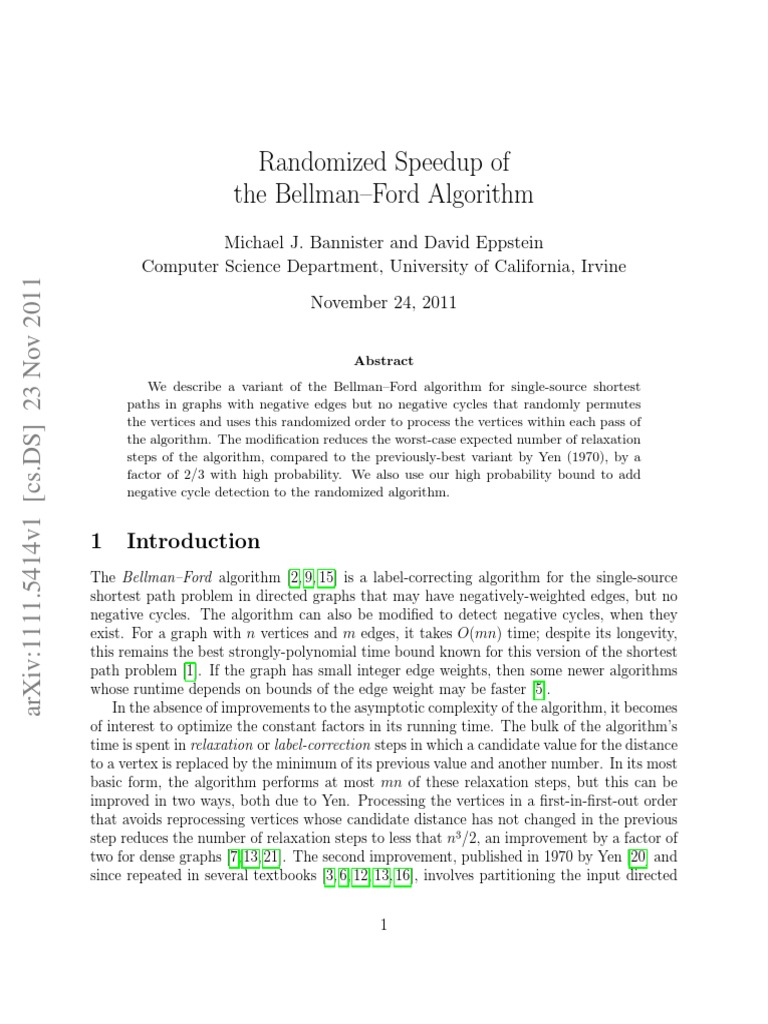 Randomized Speedup Of The Bellman Ford Algorithm Pdf Theoretical Computer Science Algorithms