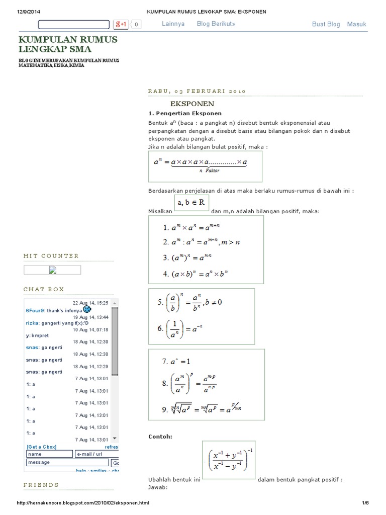 Kumpulan Rumus Lengkap Sma - Eksponen | PDF