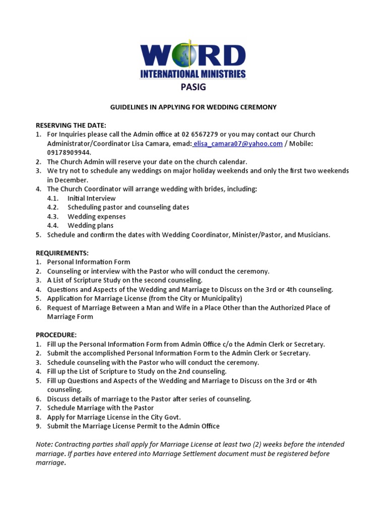 Church Wedding Guidelines | PDF | Rituals | Marriage