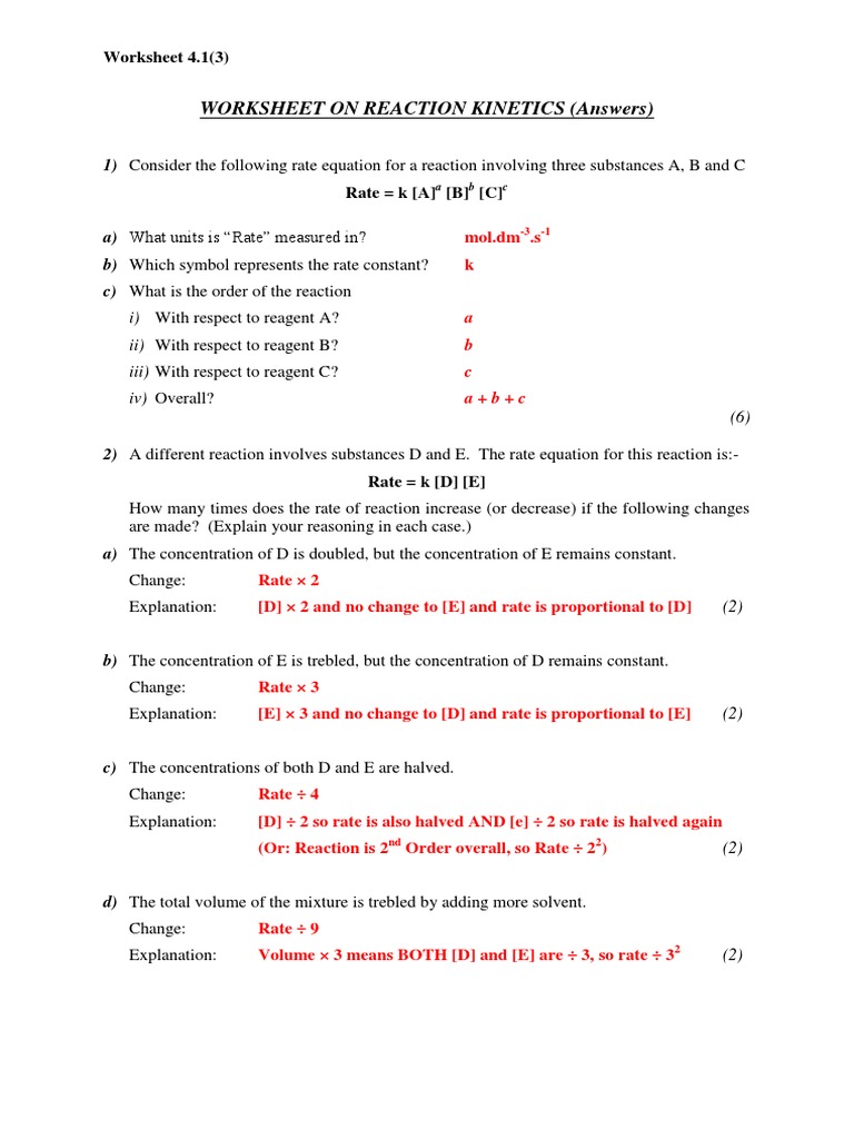 Reaction Kinetics Worksheet | PDF | Reaction Rate | Unit Processes