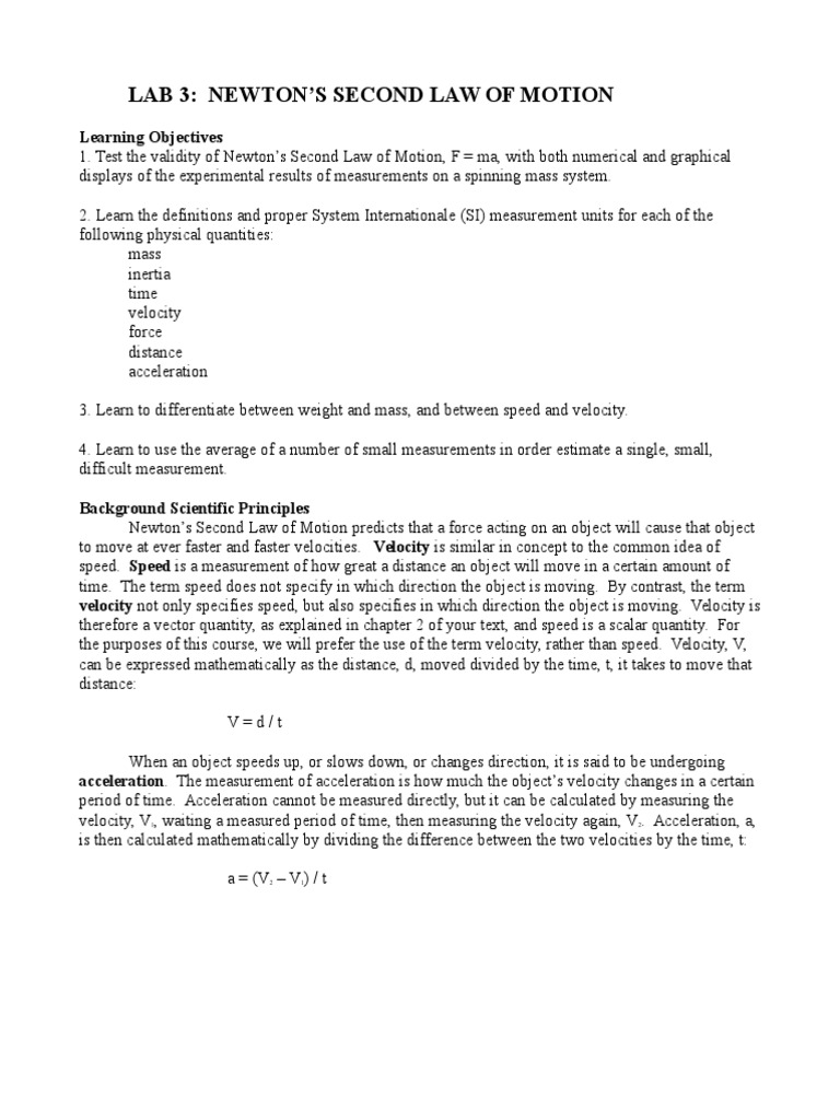 LAB 3 Newtons 2nd Law of Motion.9!8!06.Dch | PDF | Velocity | Acceleration