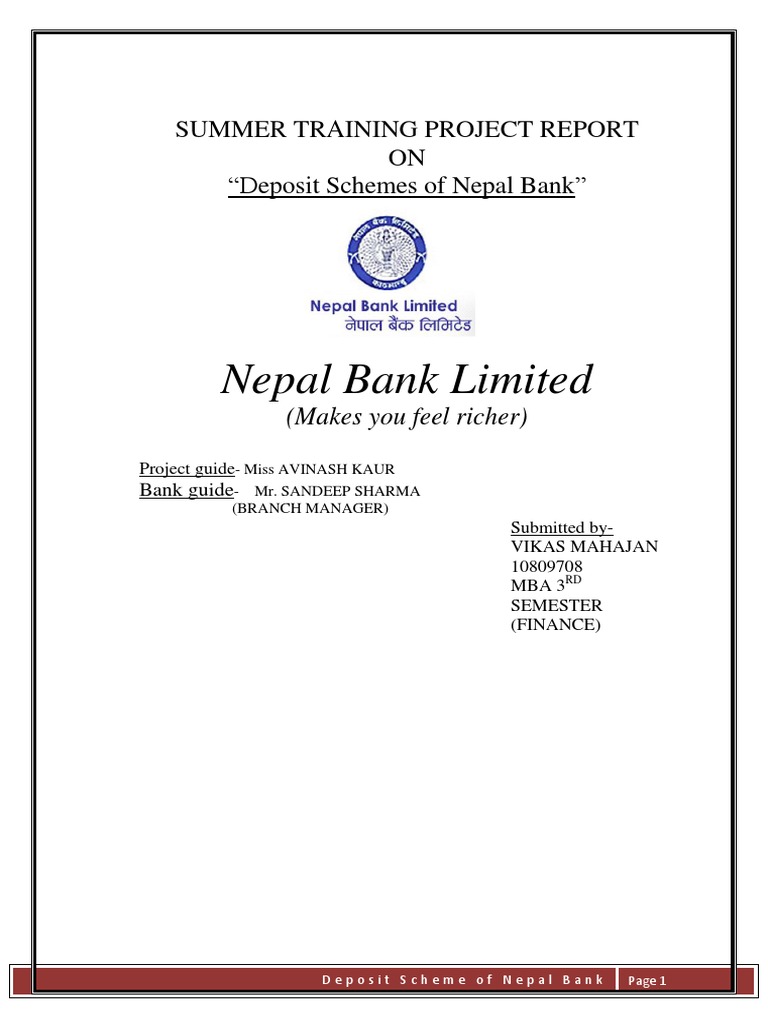 Nepal Bank Limited: Summer Training Project Report ON "Deposit Schemes ...