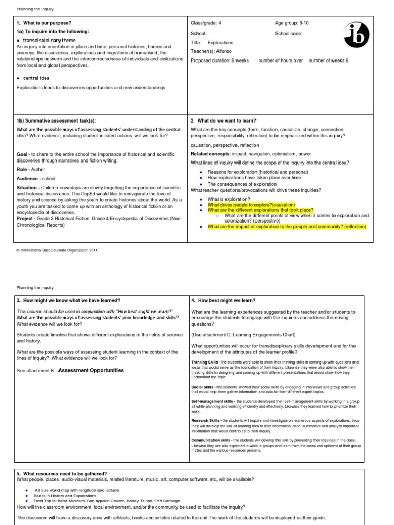 Where We Are in Place and Time Grade 3 4 Sy 2012-2013 | PDF | Inquiry ...