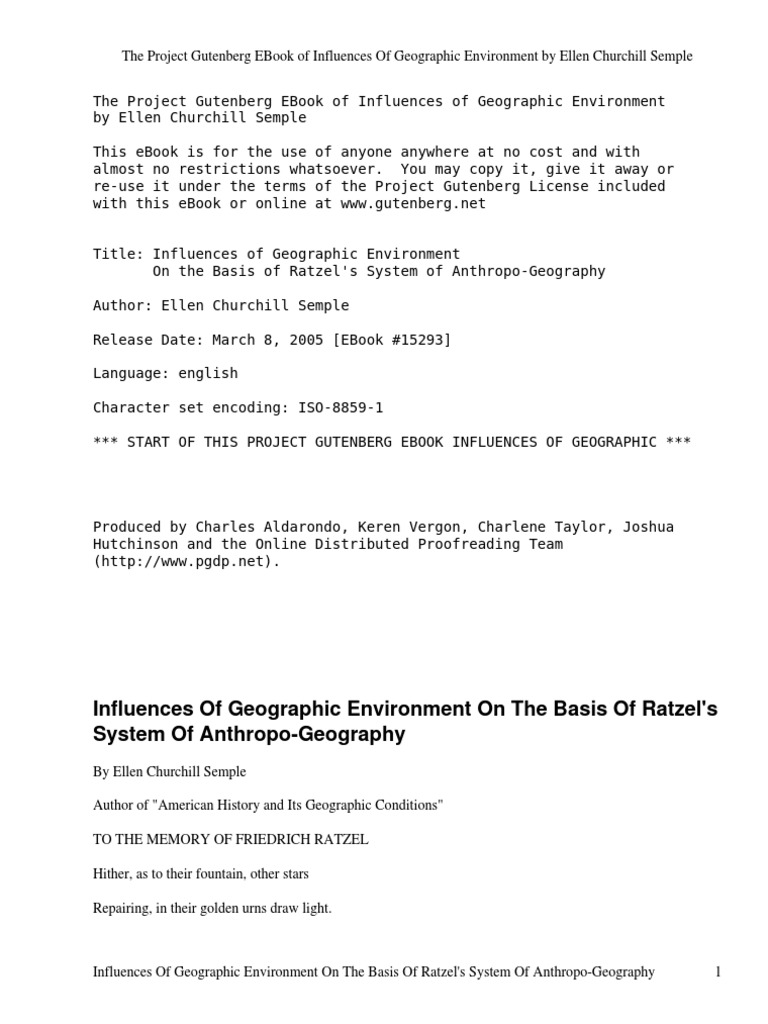 Influences of Geographic EnvironmentOn The Basis of Ratzel's System of ...