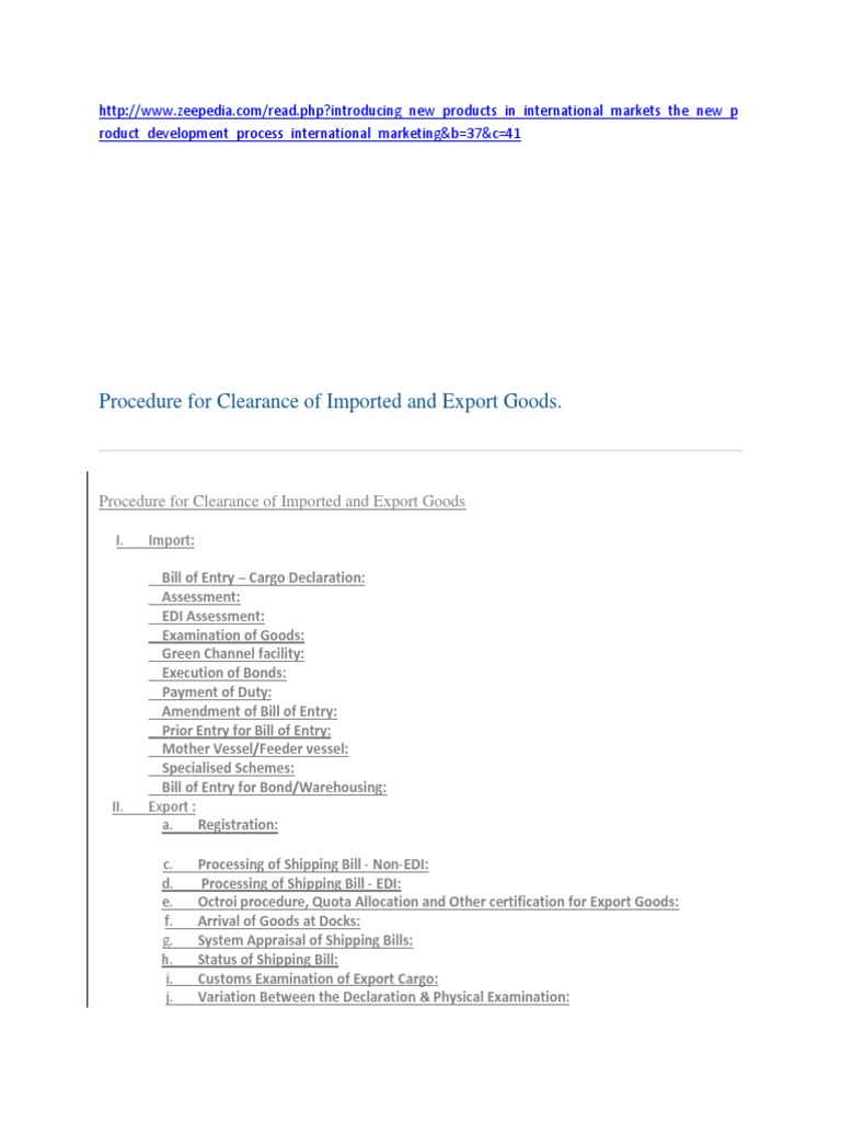 Procedure For Clearance of Imported and Export Goods.: Roduct - Development - Process ...