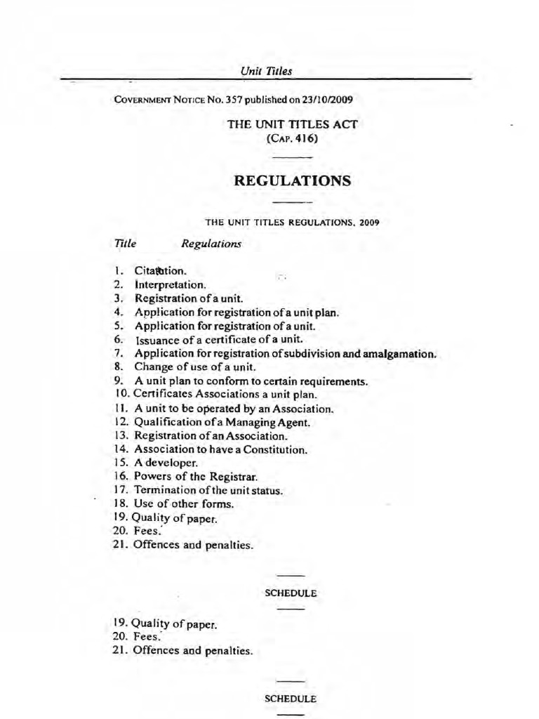 Unit Titles Regulations Overview 2009 | PDF | Leasehold Estate | Renting