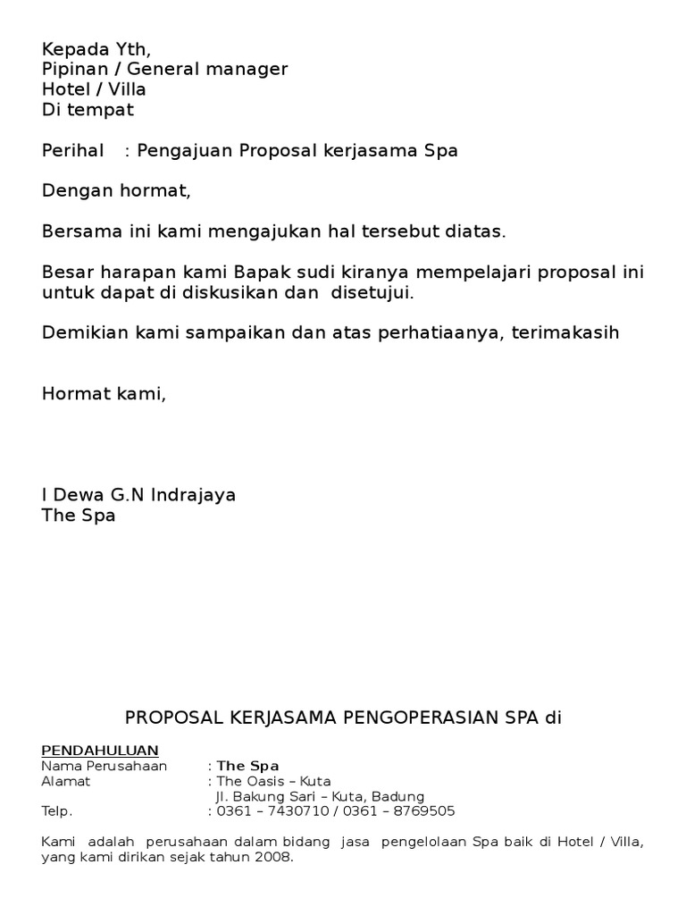 Contoh Proposal Spa Umum | PDF