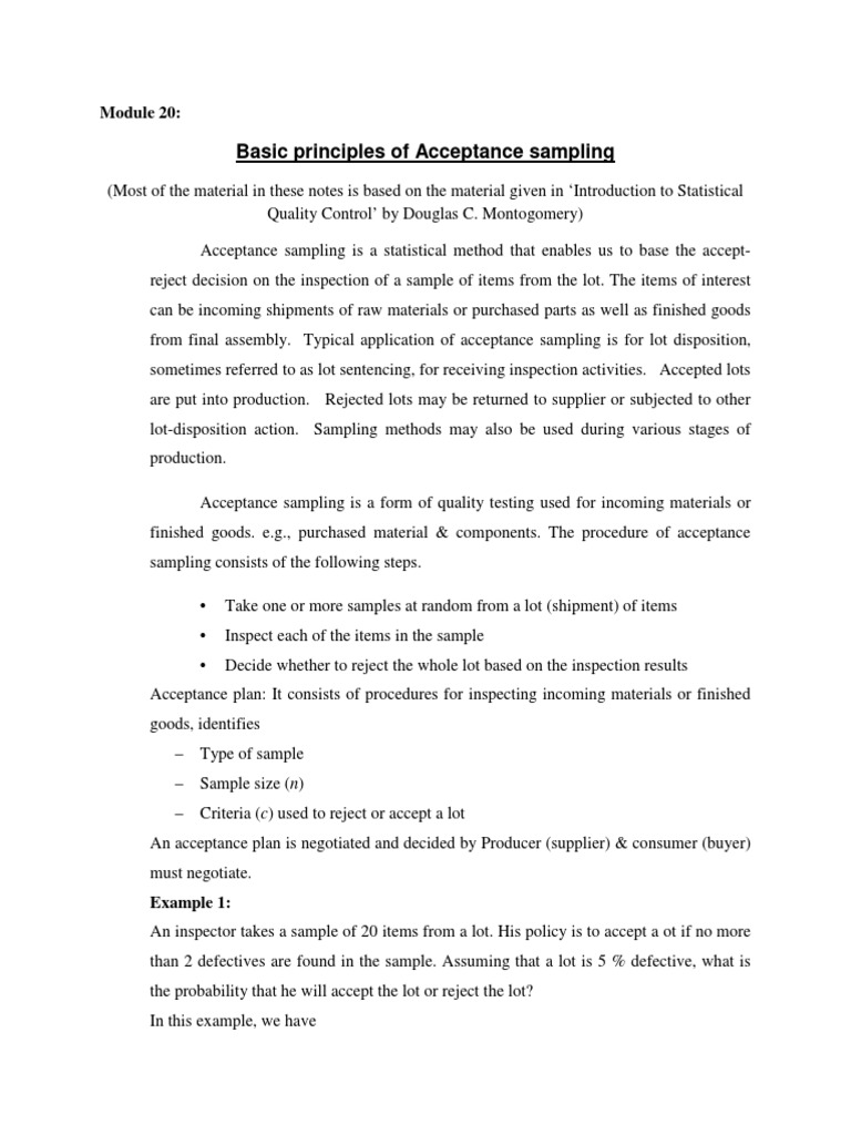 Basic Principles of Quality Acceptance | PDF