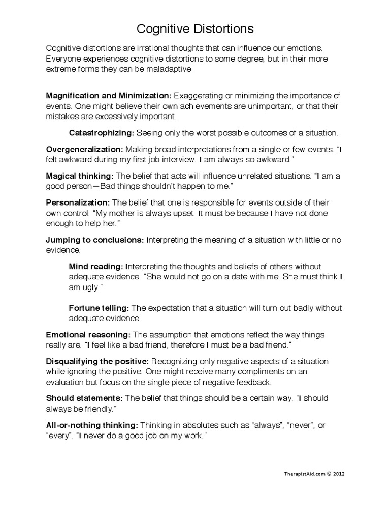 Understanding Cognitive Distortions: An Analysis of Common Irrational ...