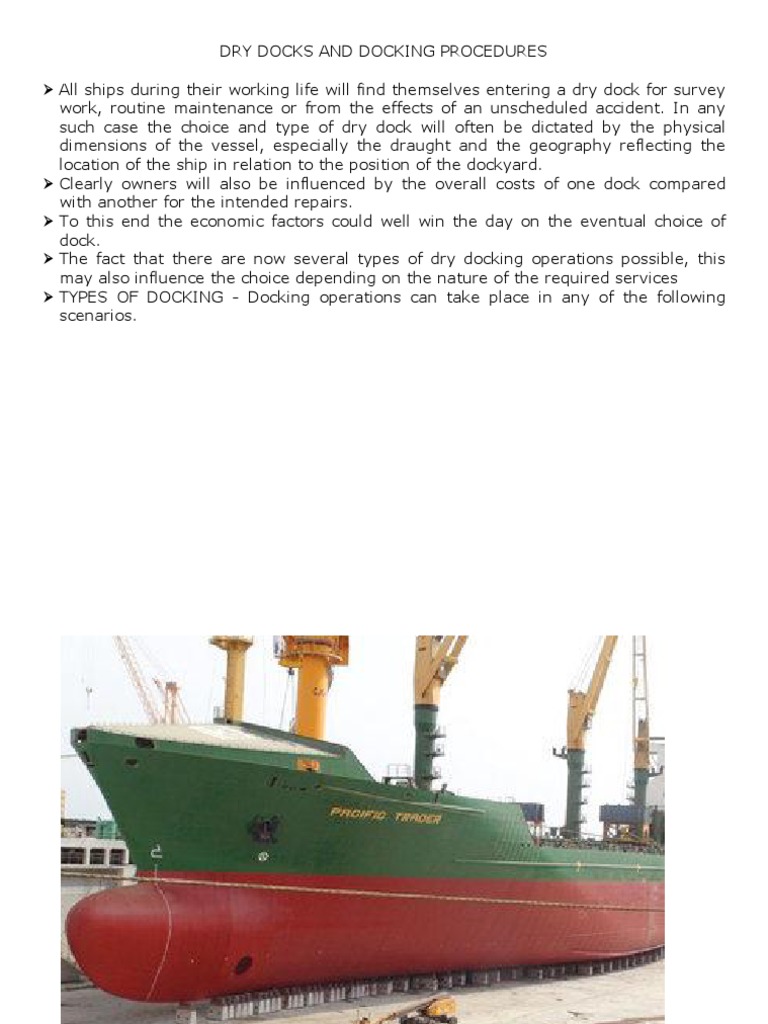 Dry Docks and Docking Procedures Guide | PDF | Ships | Tugboat