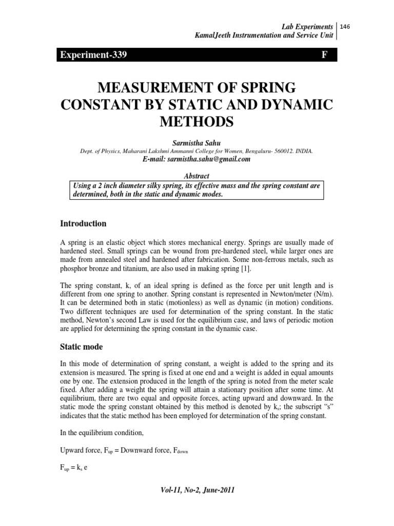 Spring Constant Measurement - Static Dynamic Method | PDF | Weight | Force