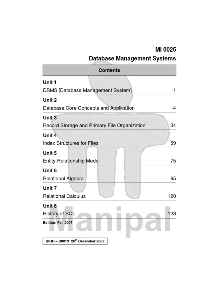MI 0025 Database Management Systems: Unit 1 | PDF | Sql | Databases