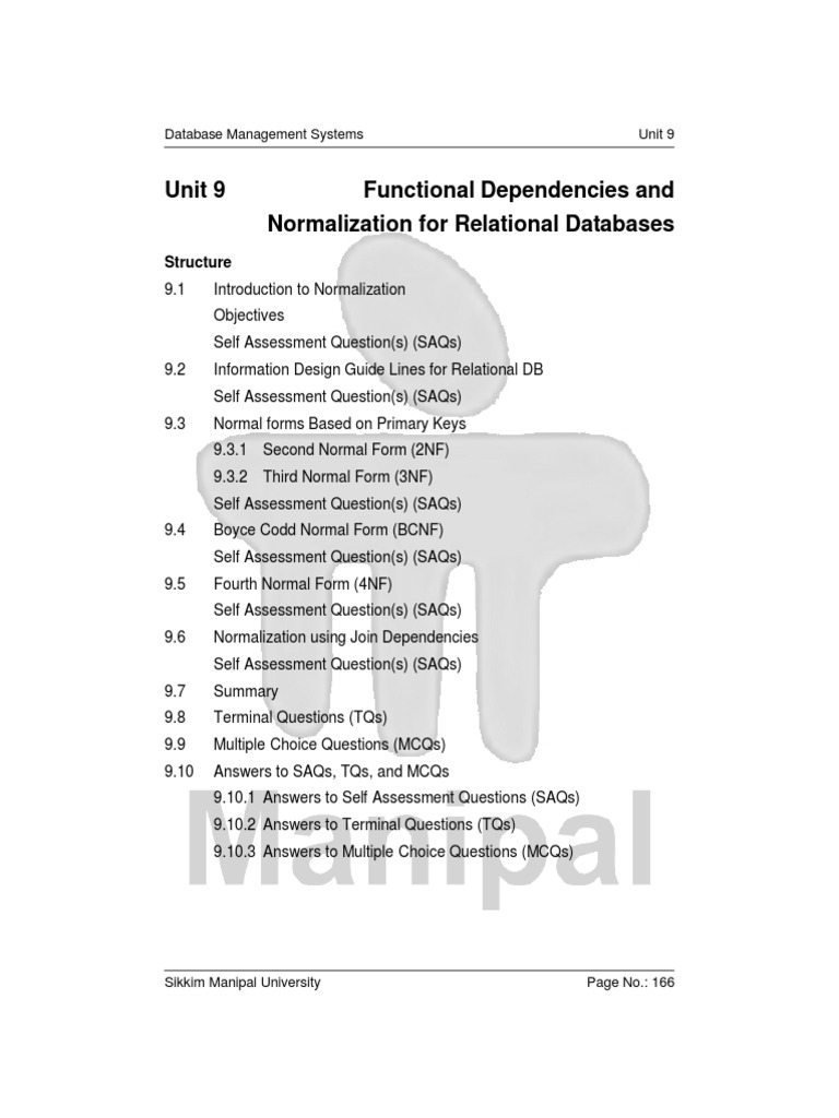 Unit 9 Functional Dependencies And Normalization For Relational Databases Pdf Relational