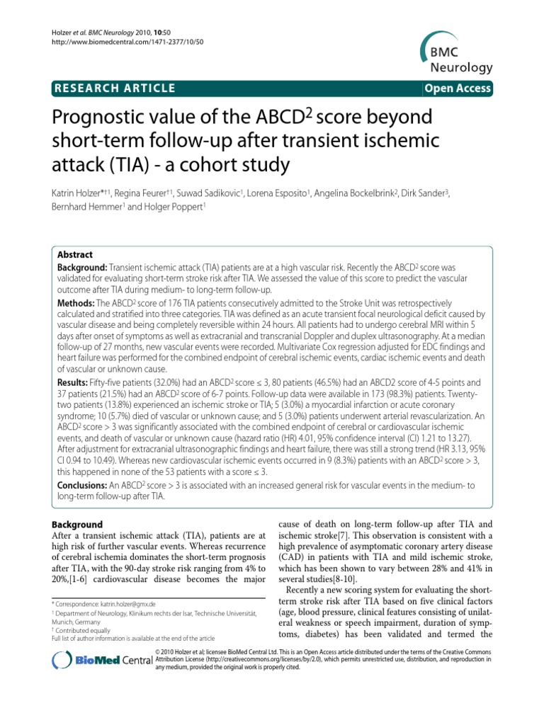 Prognostic Value of The ABCD Score Beyond Short-Term Follow-Up After ...