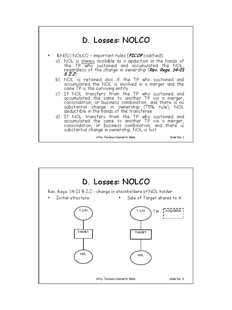 Illustration of Substantial Change of Ownership (NOLCO) | PDF | Mergers ...