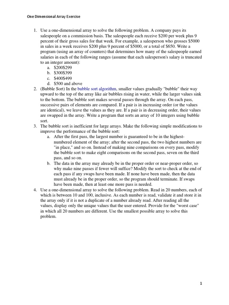 One D Array Exercise | PDF | Array Data Structure | Mathematical Sciences