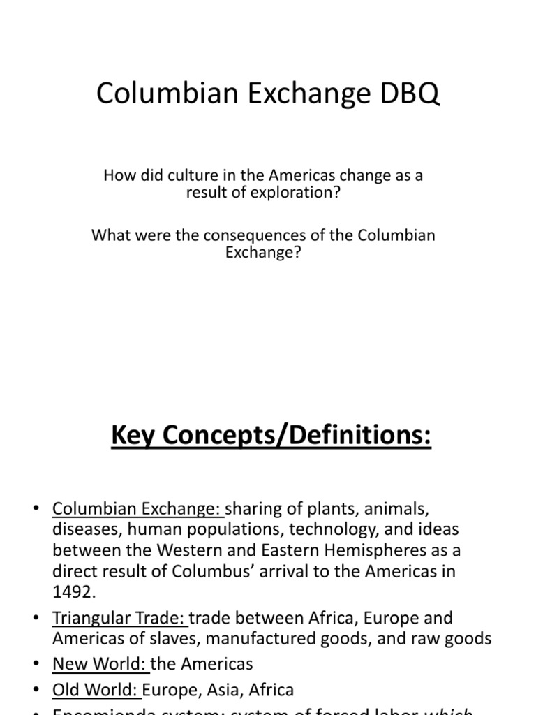 Columbian Exchange and DBQ | PDF | New World | Native Americans In The ...