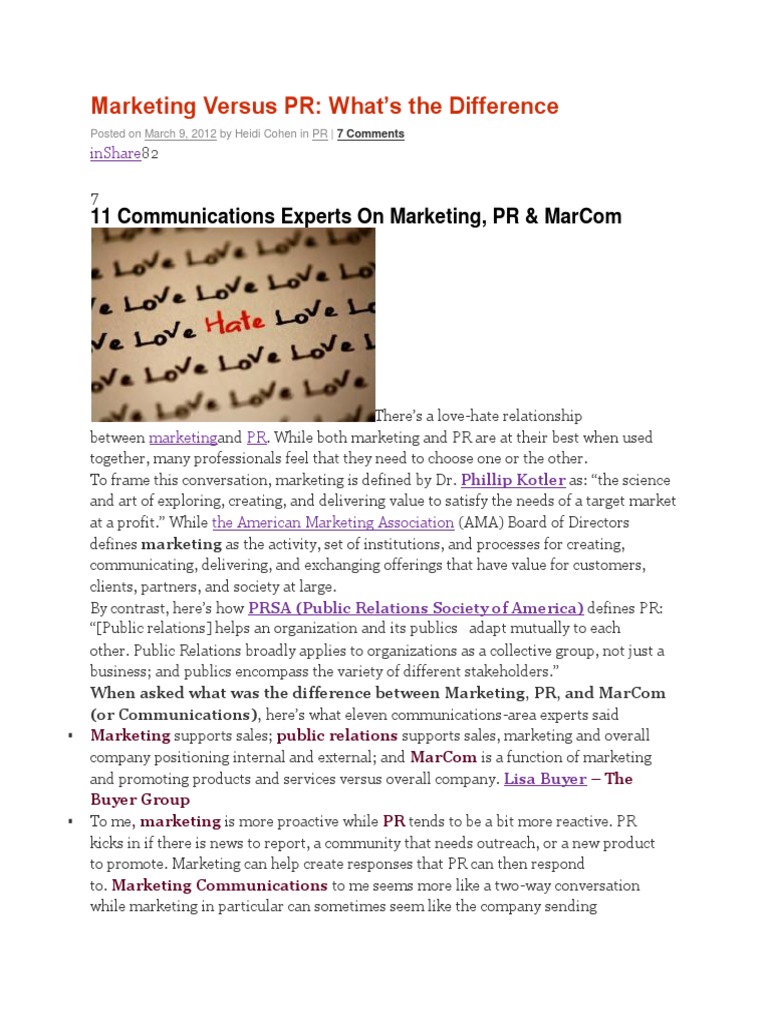 Marketing Versus PR: What's The Difference | PDF | Marketing ...